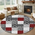 6ft Round Rug Grey Red Checkered Area Rugs for Living Room Bedroom ...