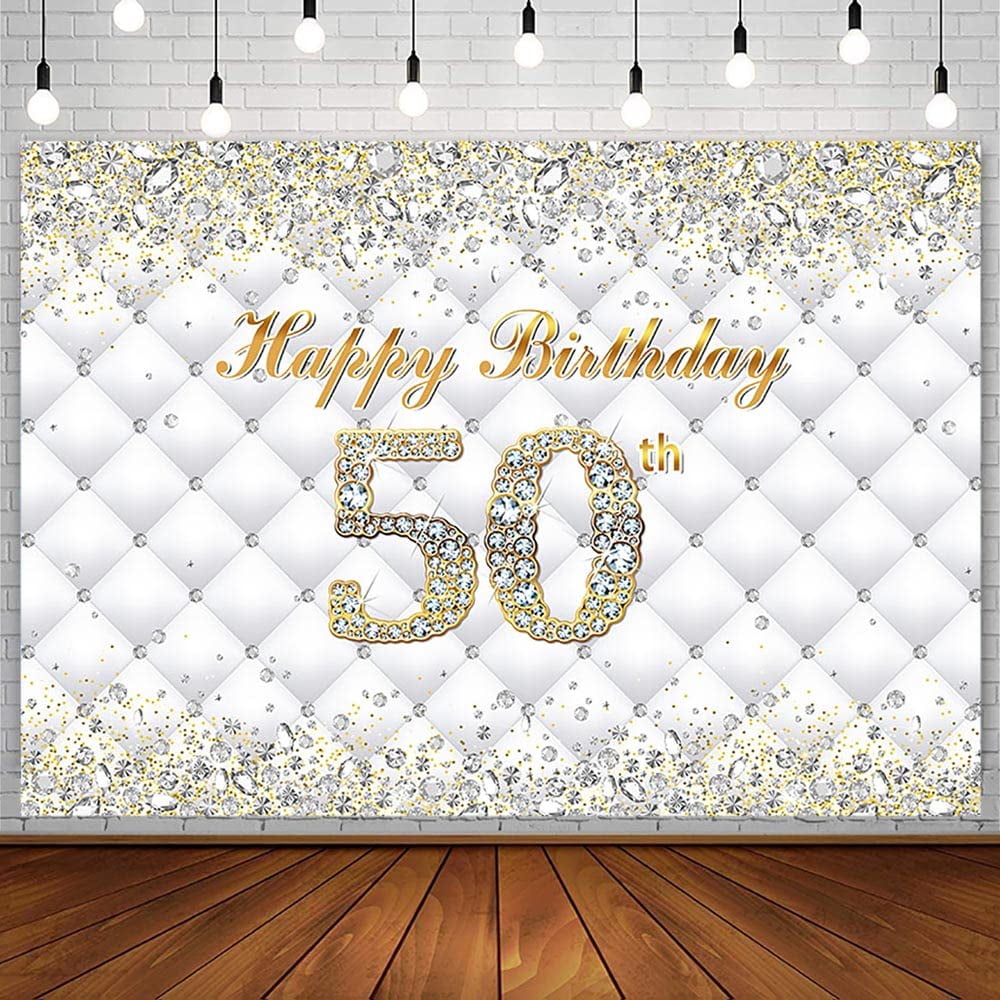 AIBIIN 7x5ft Happy 50th Birthday Party Backdrop Gold Headboard Glitter ...