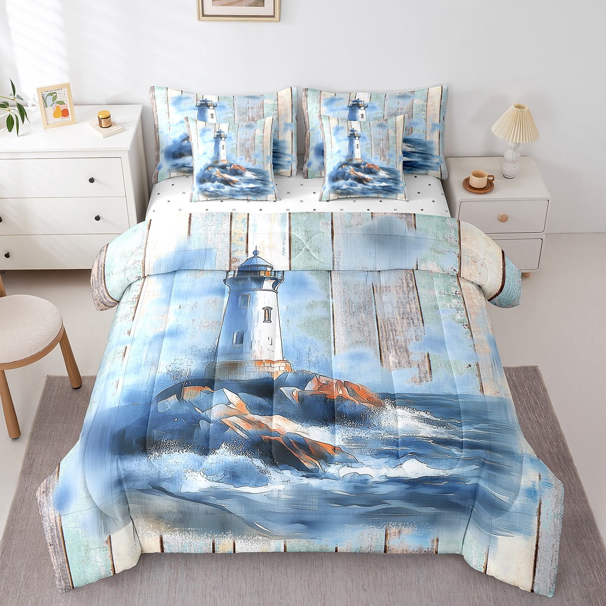 Eosebridal Lighthouse Comforter Set 7 Pieces King Size Kids,Ocean Sea ...