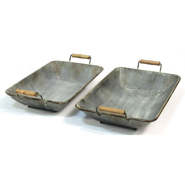 Stratton Home Decor Set of 2 Distressed Metal Trays - Walmart.com