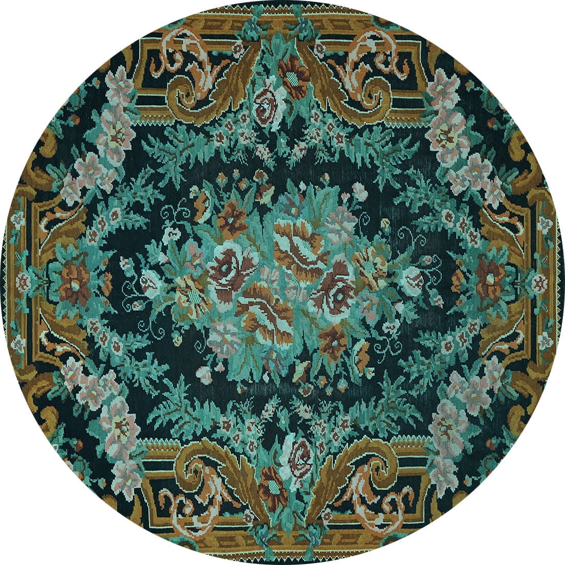 Ahgly Company Indoor Round Medallion Light Blue French Area Rugs, 4 ...