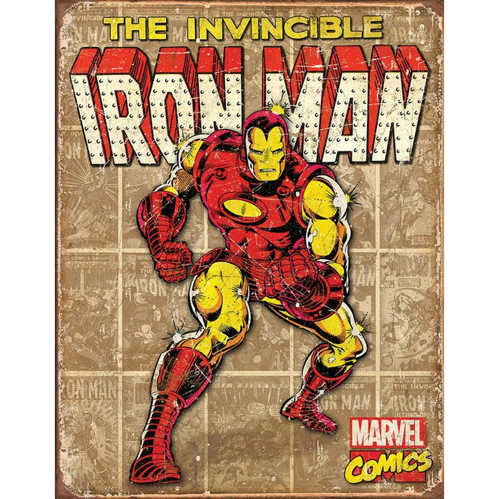 Iron Man - Retro Panels Tin Sign Tin Sign - 12.5x16 - Walmart.com ...
