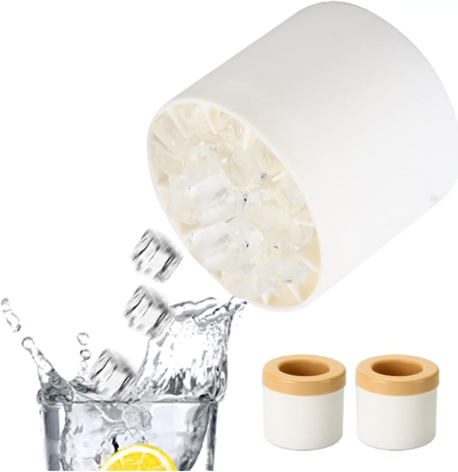 2 Packs Silicone Ice Cube Maker Cup Cylinder Ice Cube Tray with Lid ...