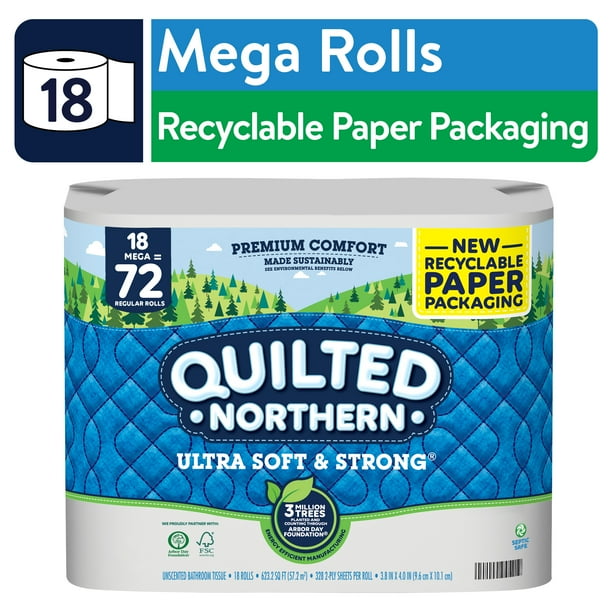 Quilted Northern Ultra Soft & Strong Toilet Paper, 18 Mega Rolls ...