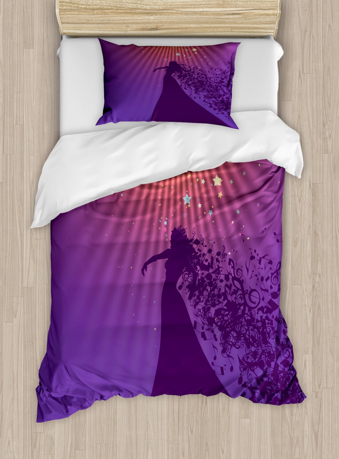 Diva Duvet Cover Set Twin Size, Silhouette of Woman Opera Singer ...