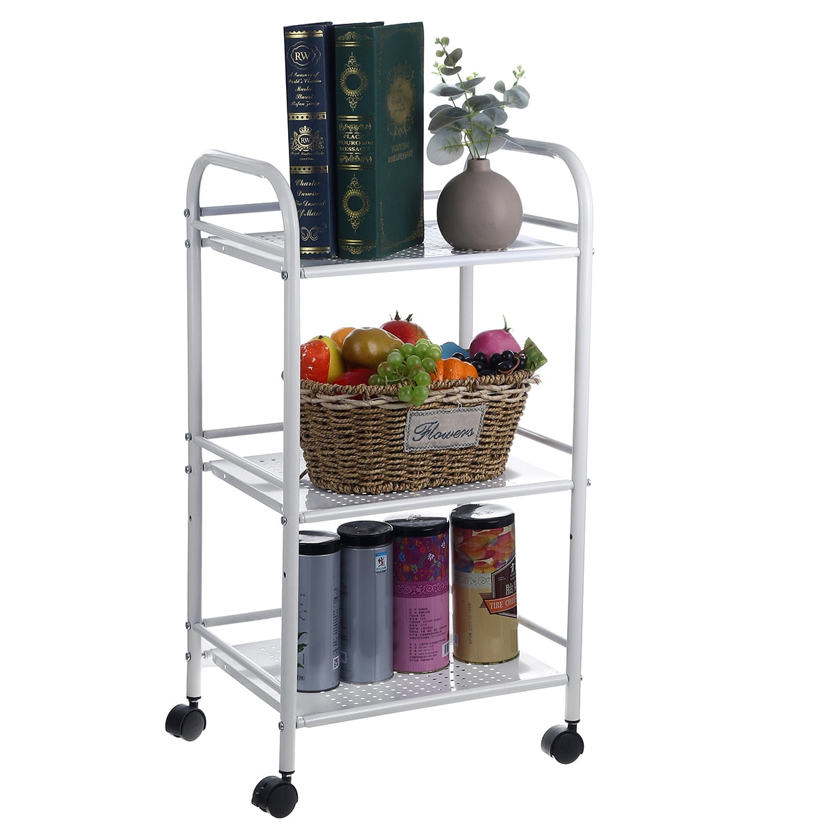 3-Tier Rolling Storage Utility Cart, Multifunction Metal Trolley ...