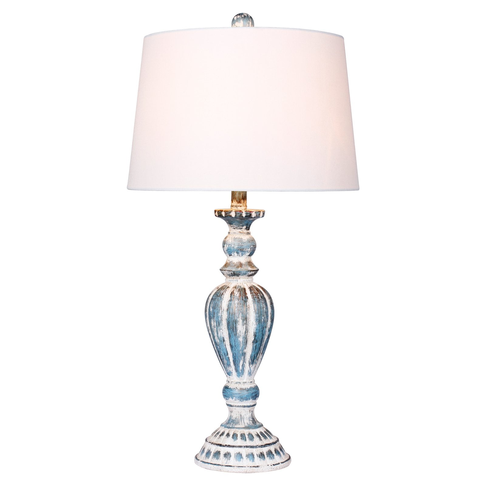 Distressed Candlestick Resin Table Lamps in Cottage Antique Blue ...