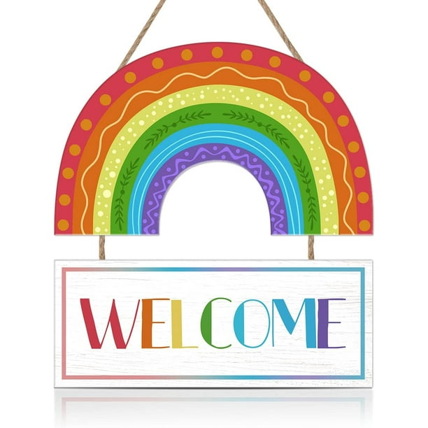 Rainbow Welcome Wood Sign,Colorful Welcome Wood Sign Plaque,Rainbow ...