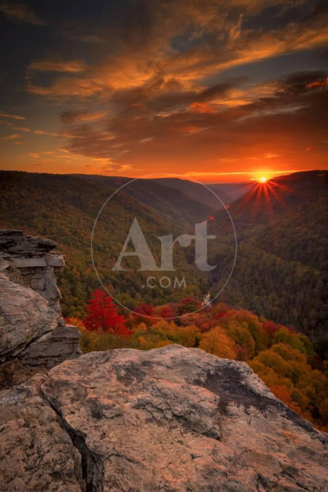 USA, West Virginia, Blackwater Falls State Park Sunset on mountain ...