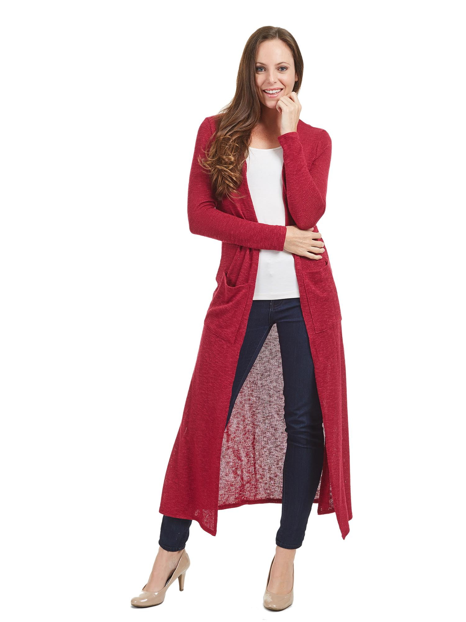 MBJ WSK1445 Womens Side Slit Long Open Knit Cardigan with Pockets M ...