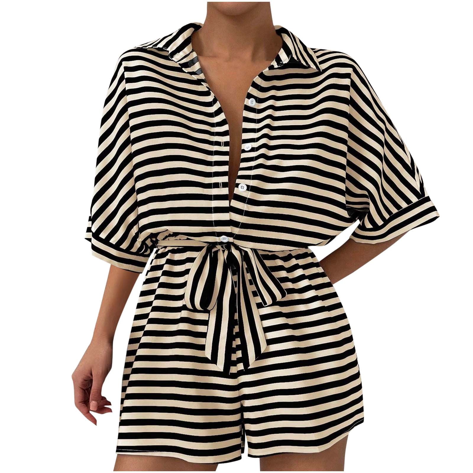 Click here for Biudgviw Womens Summer Rompers Striped Half Sleeve... prices