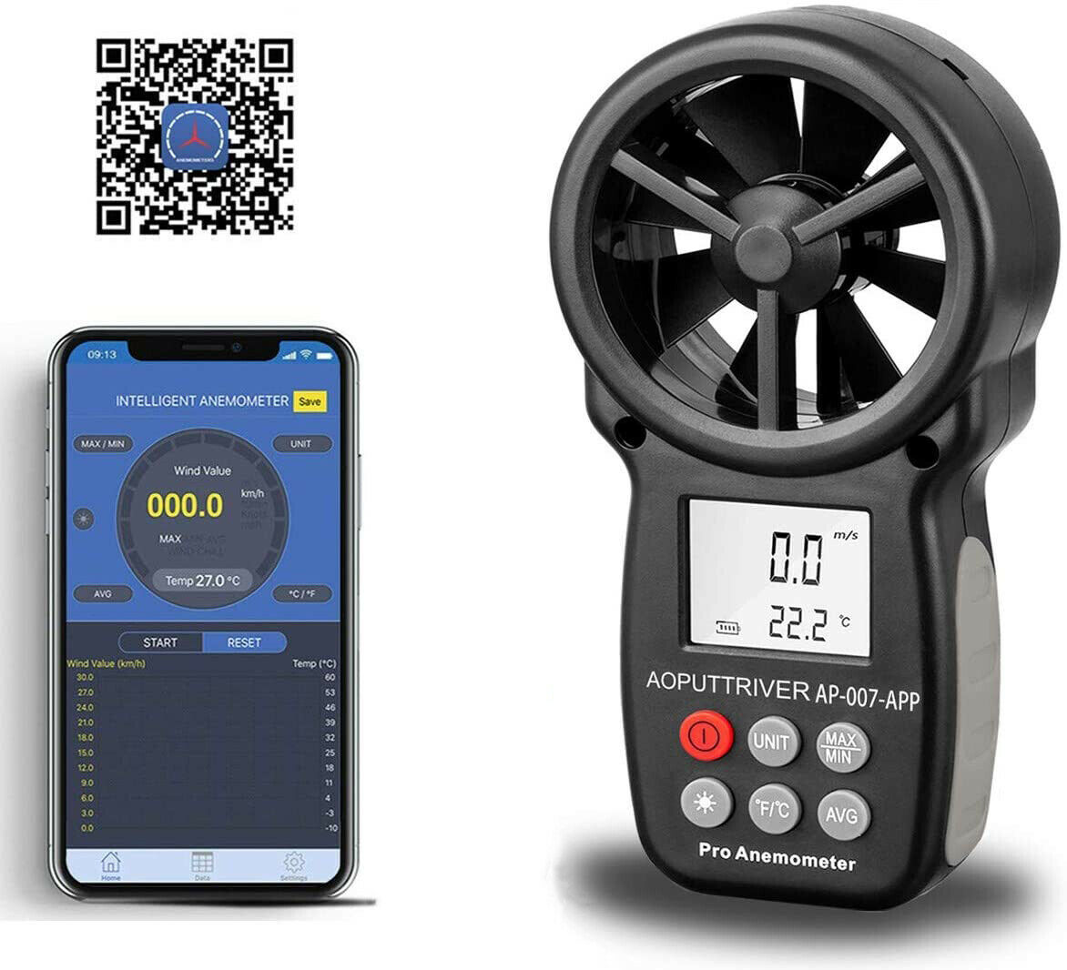 Buy Digital Vane Anemometer Measurement Wind Device Handheld Tester APP ...