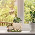 Beige Cartoon Succulent Planter With Smiling Face And Gardener Figurine ...