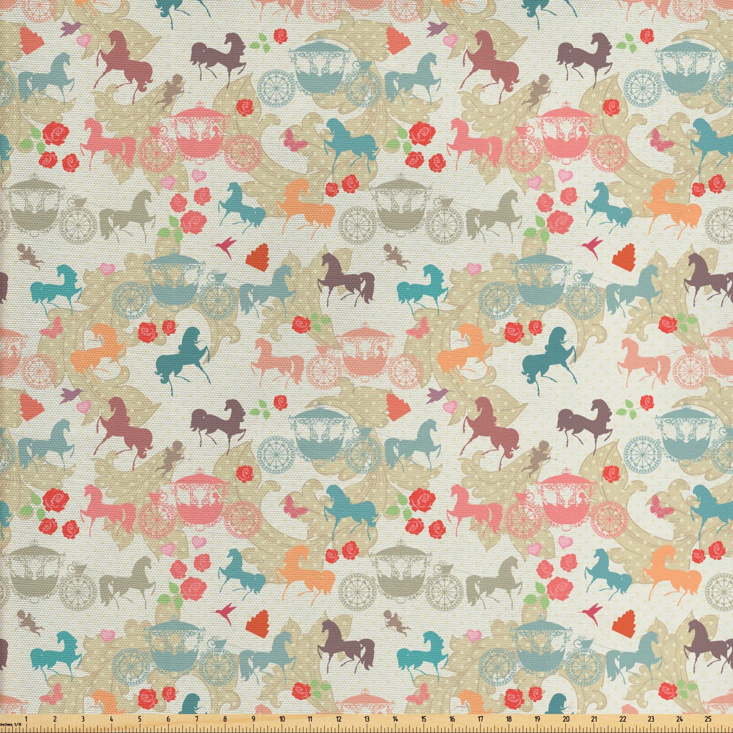 Horses Fabric by The Yard, Carriage with Stallions Abstract Fairy Tales ... Horses Fabric by The Yard, Carriage with Stallions Abstract Fairy Tales ...