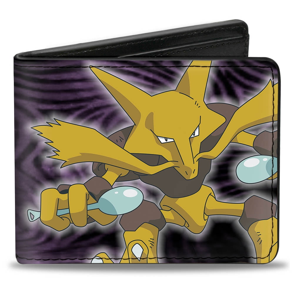 Alakazam Spoon Pose + Pokmon Logo Swirls Black Purples Bi Fold Wallet ...