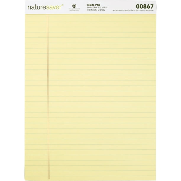 Nature Saver 100% Recycled Ruled Legal Pads, 1 Dozen - Walmart.com