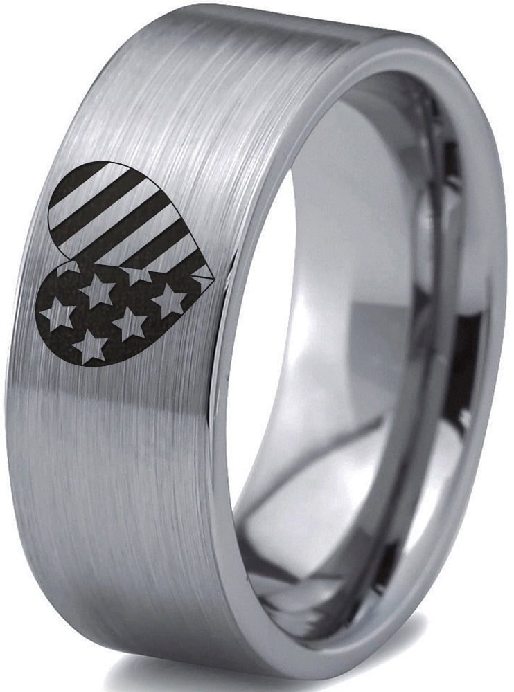 Tungsten Racing Flag Band Ring 8mm Men Women Comfort Fit Gray Flat Cut ...