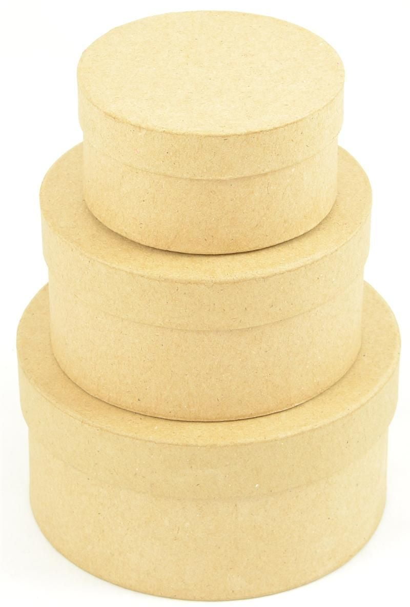 Paper Mache Medium Round Box Set 6 inch, 5 inch, 4 inch diameter/ Set ...