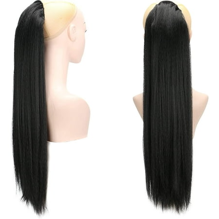 Long Straight Drawstring Ponytail Synthetic Fiber Puff Ponytail with 2 ...