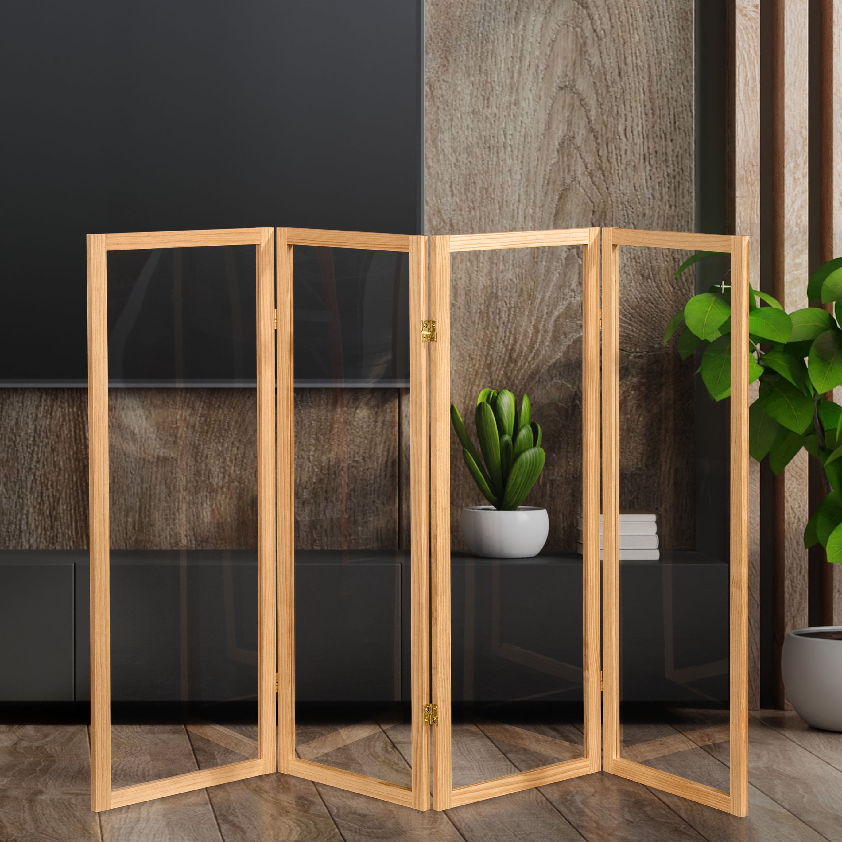 Oriental Furniture 4 ft. Tall Clear Screen Natural - 4 Panel - Walmart.com