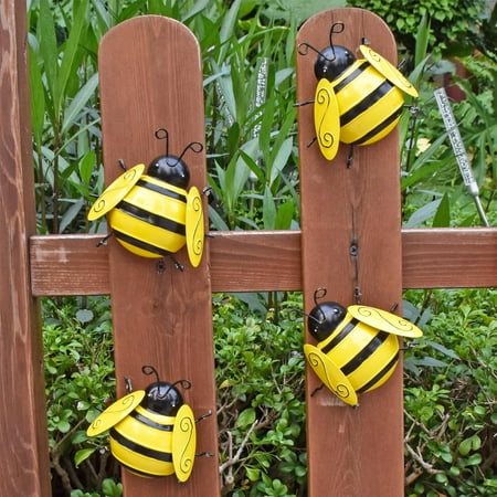 MACLARONX 4 PCS Metal Bumble Bee Garden Decor Outdoor Honey Bee Fence ...