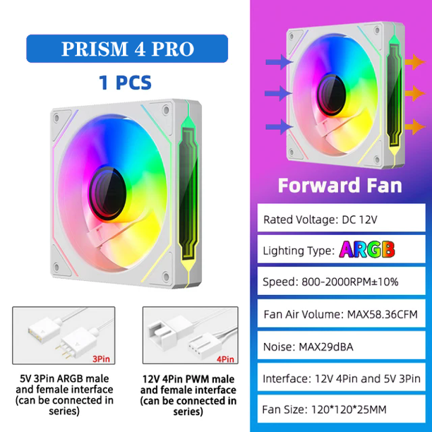 Ocng PRISM 4 PRO ARGB CPU Fan 4PIN PWM Silent chassis fan 120mm ...