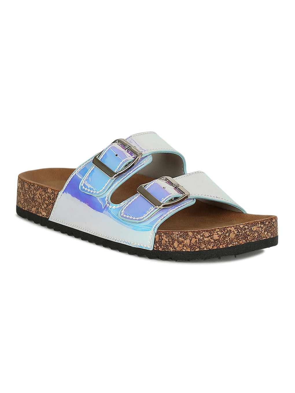 Women Cork Midsole Double Buckle Footbed Slide Sandal 18973 - Walmart.com