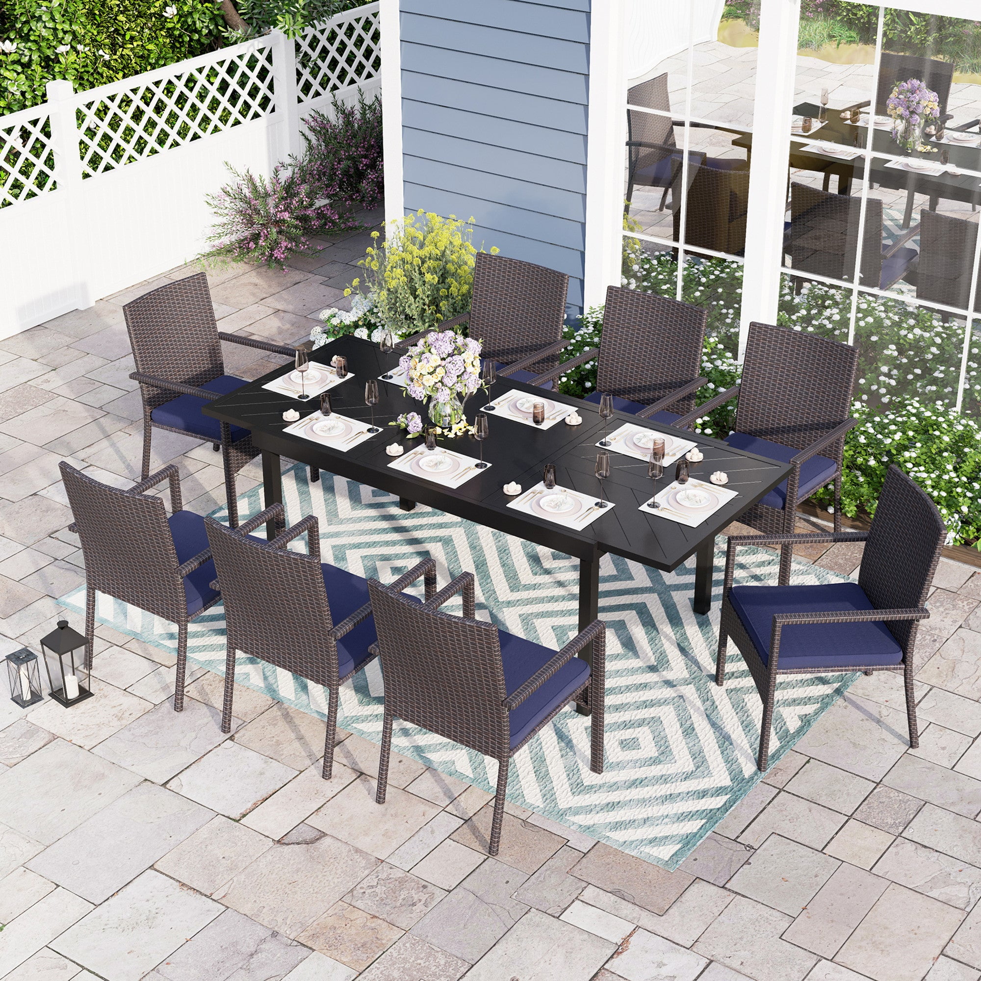 Sophia & William 9-Piece Patio Dining Set with Rattan Steel Chairs and ...
