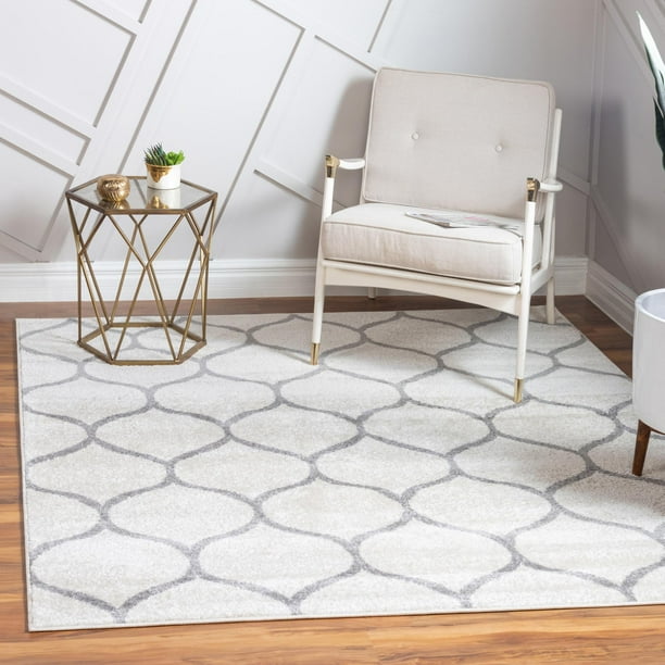 Unique Loom Rounded Trellis Frieze Rug Ivory/Gray 5' 1" Square Trellis ...