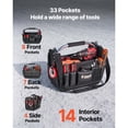 KFFKFF 13-Inch Tool Bag with 33 Pockets, Open Top Design, Durable ...