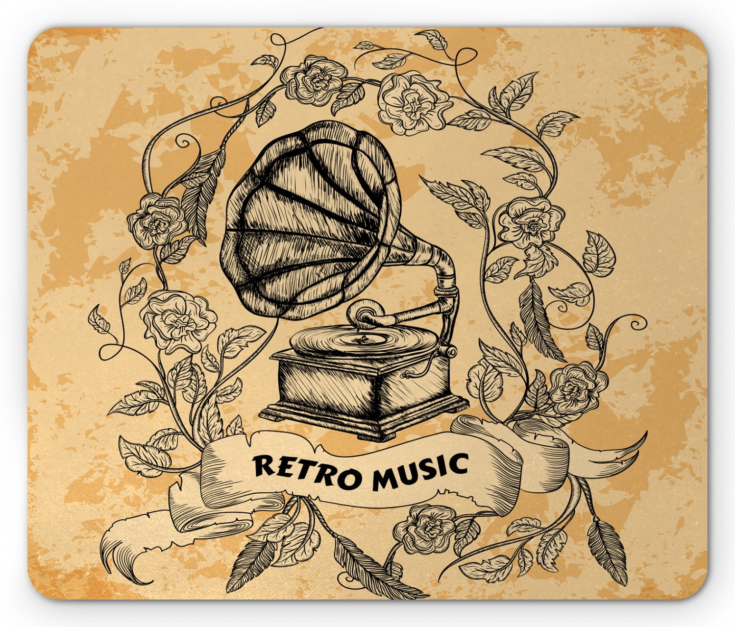 Vintage Mouse Pad, Drawing of Nostalgic Gramophone Vinyl Rose Petals ...