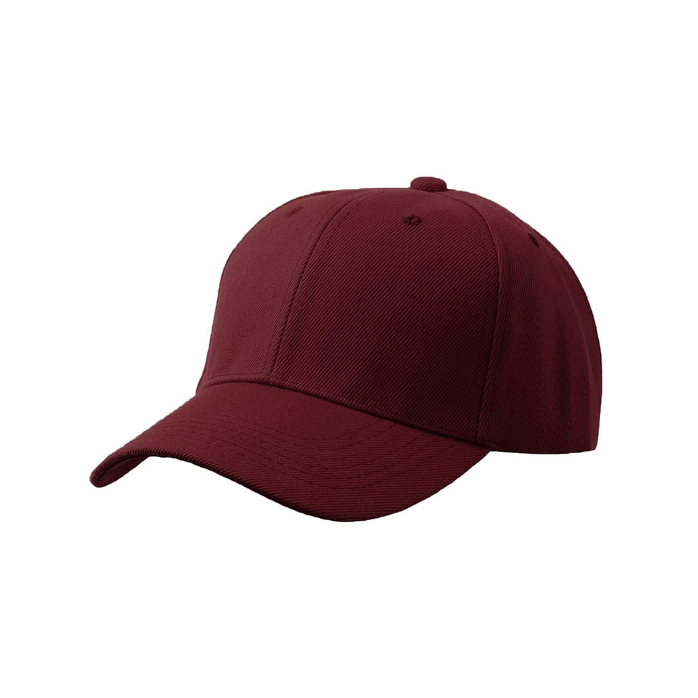CAP - Men's Plain Baseball Cap Adjustable Curved Visor Hat - Burgundy ...