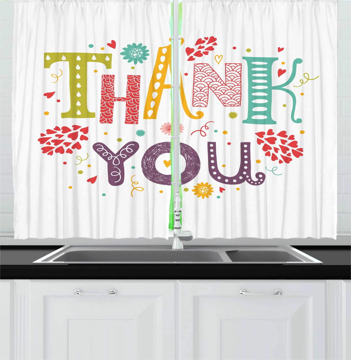 Thank You Curtains 2 Panels Set, Modernistic and Sweet Lettering of a ...