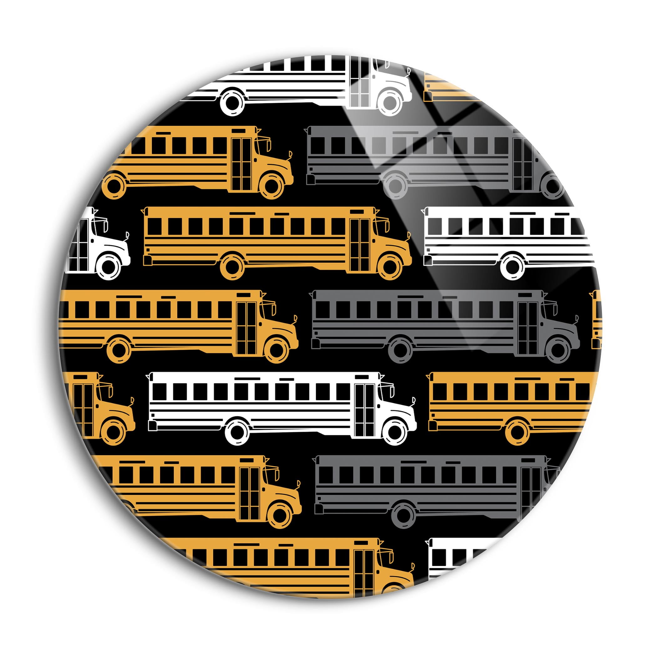School Buses Yellow Grey White Bus 24 inch Glass Round Wall Hanging ...