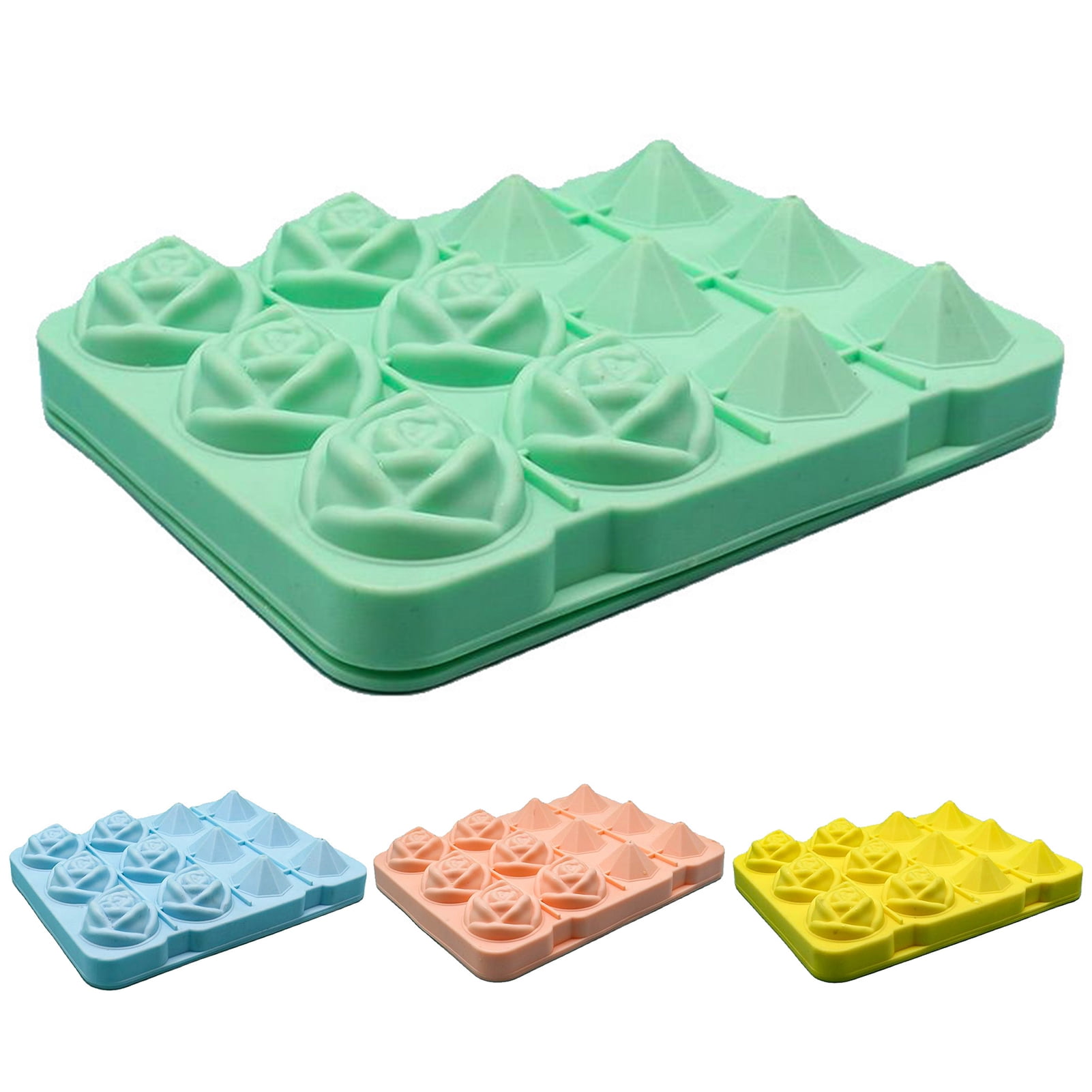 Ice Cube Tray, Ice Cube Molds, 6 Cavity Silicone Rose & 6 Diamond Ice ...