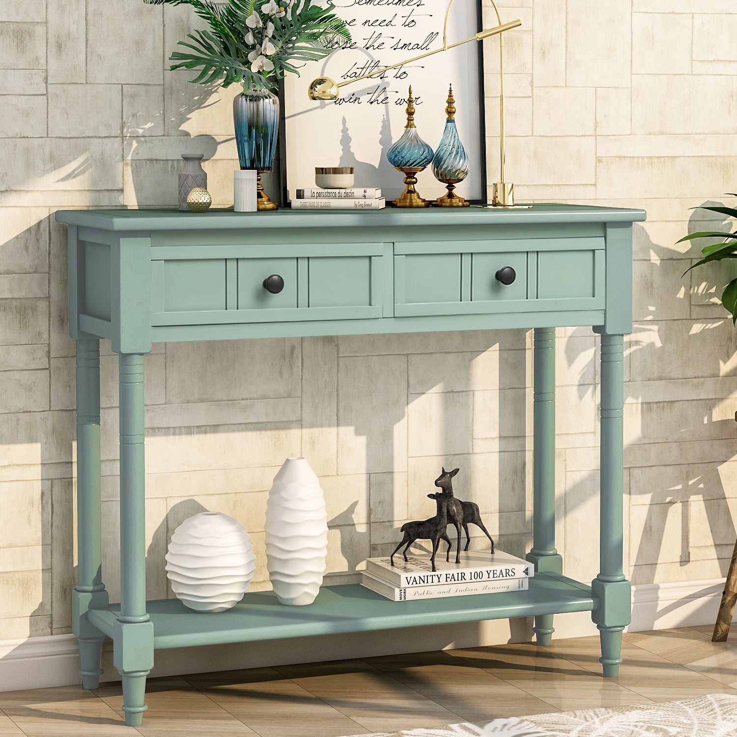 Console Table, Solid Wood Entryway Table Buffet Sideboard with 2 ...