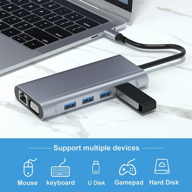 Adaptador multipuerto de concentrador USB 11 en 1 Shamjiam Espacio portátil 4 puertos USB 3.0 ...