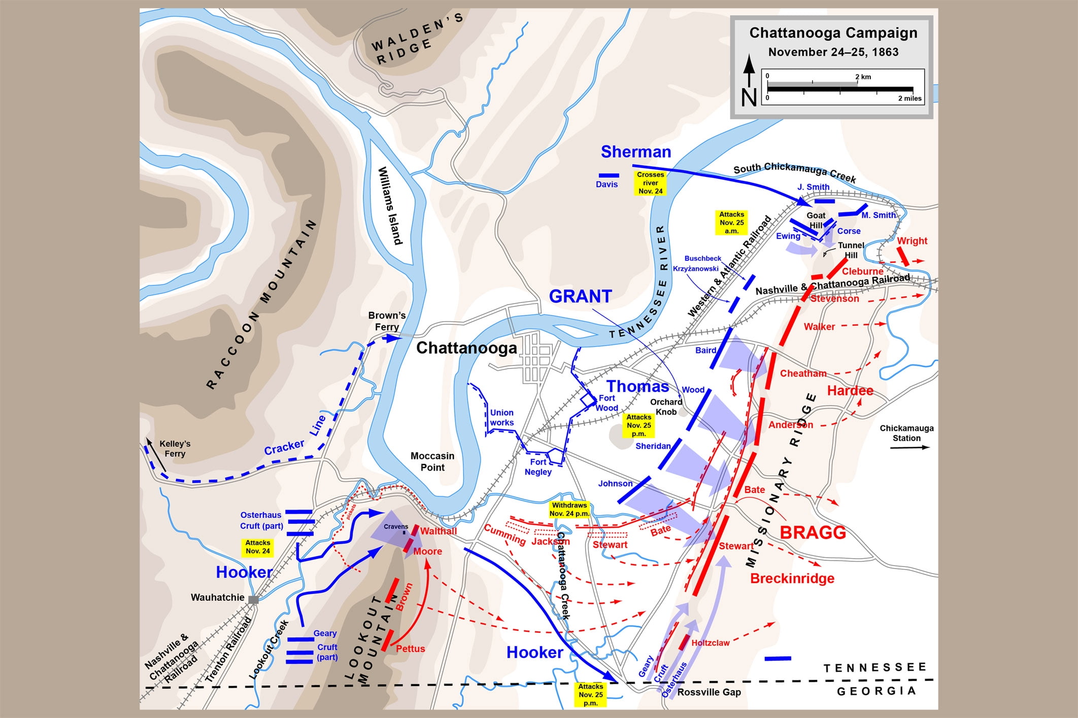 24x36 gallery poster, Map of the Battles for Chattanooga, 1863 ...