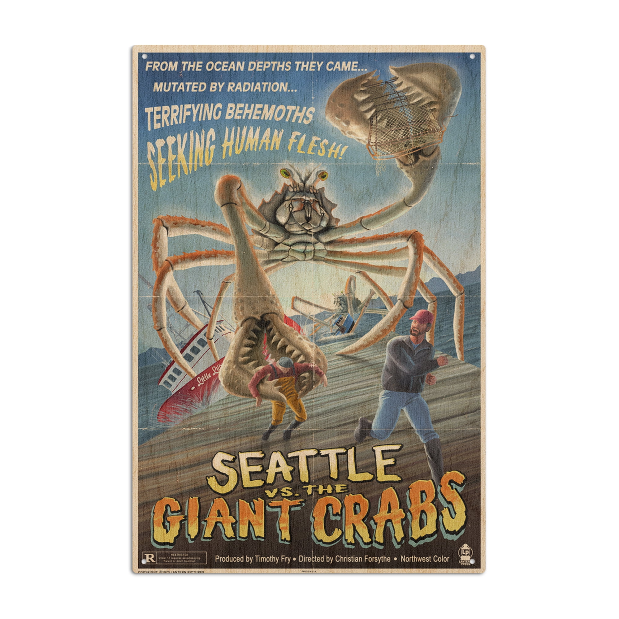 Seattle Vs. the Giant Crabs Birch Wood Wall Sign (6x9 Rustic Home Decor ...