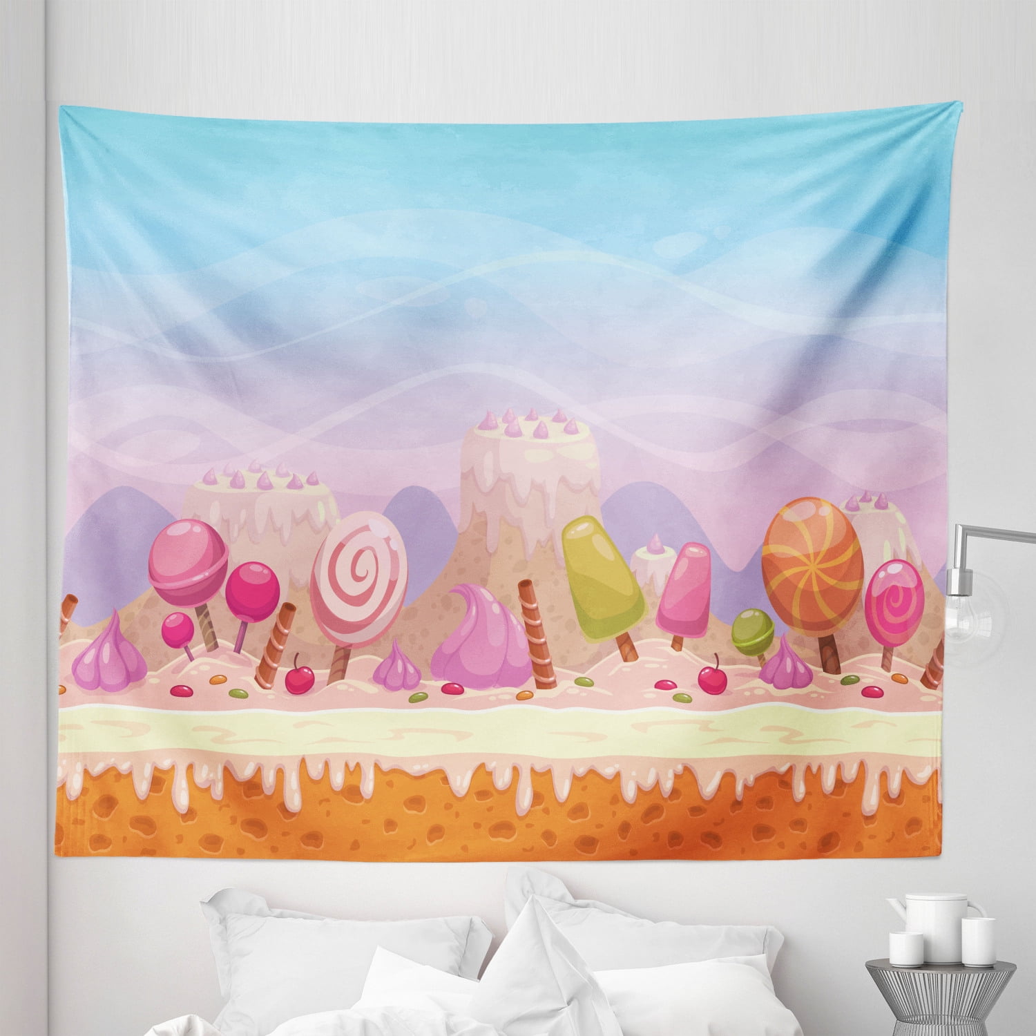 Dessert Tapestry, Fantasy Candy Road of Popsicles Lollipops Rolled ...
