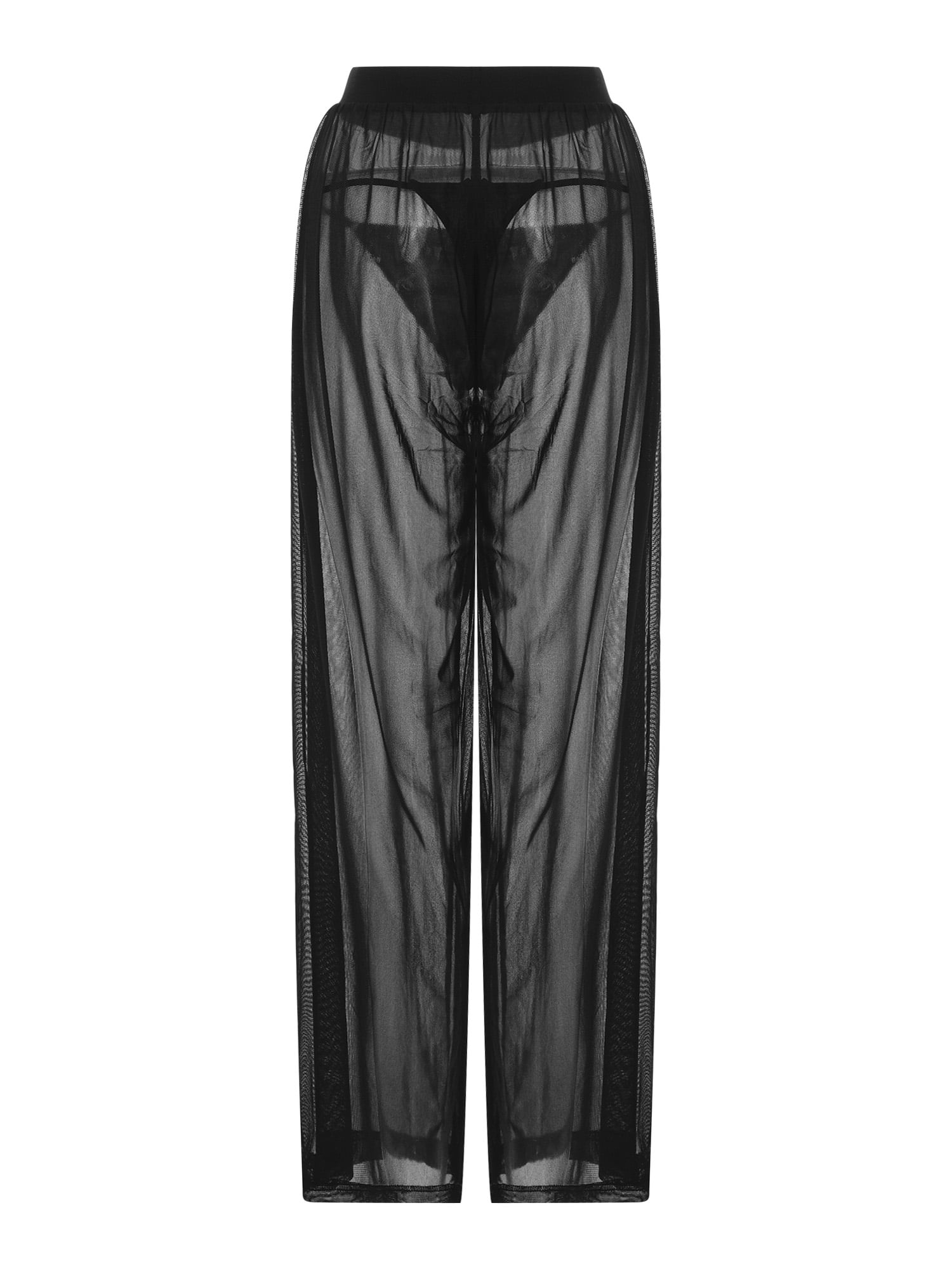 KOMOO Women Sheer Mesh Pants See Through High Waist Wide Leg Swimsuit ...