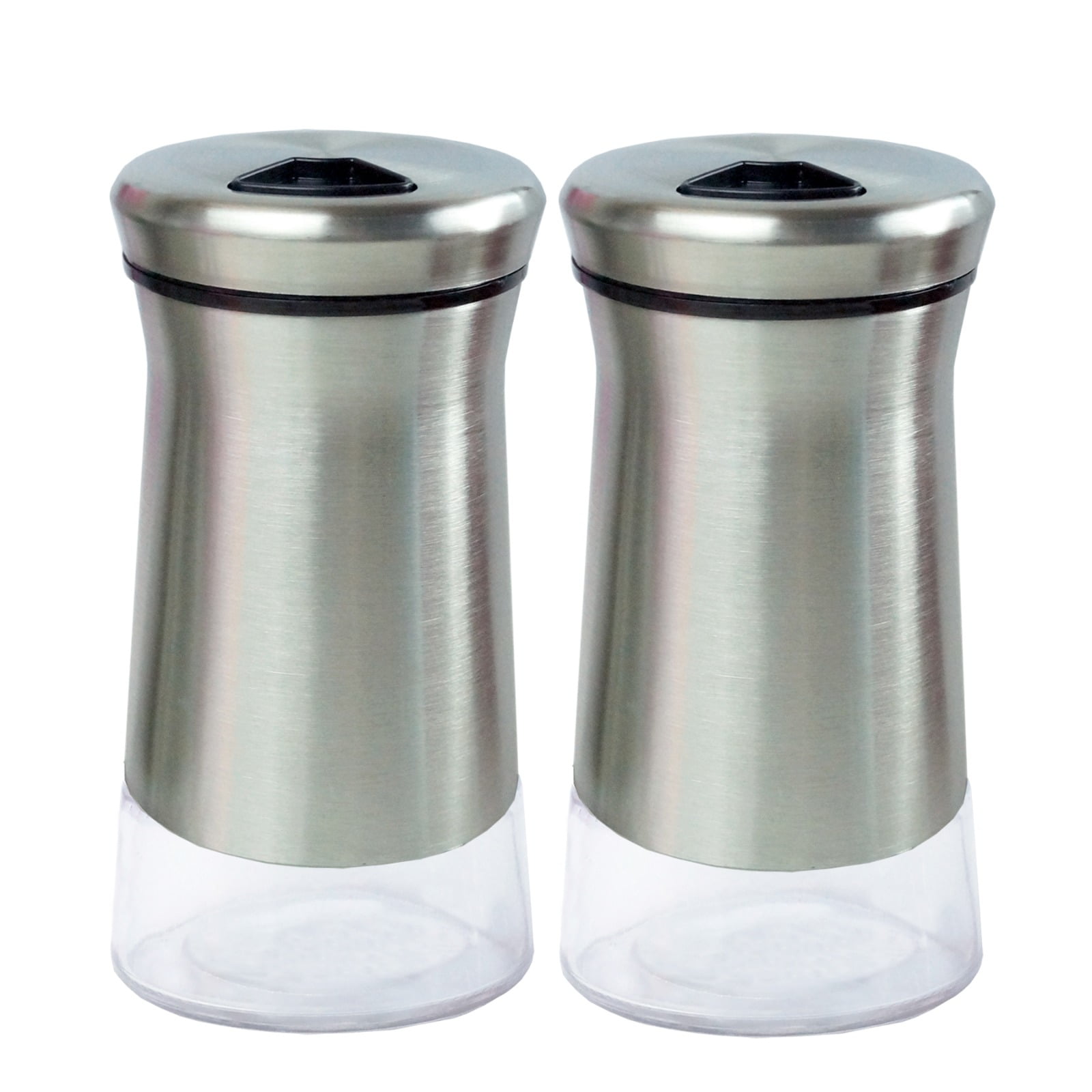 Salt & Pepper Shakers Stainless Steel Cover Glass Bottom With Rotating ...