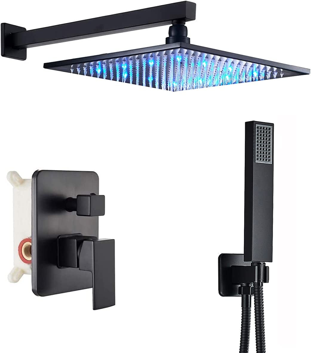 Zovajonia Matte Black Shower System 8 Inches Shower Faucet Set, LED ...