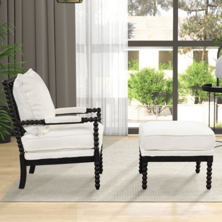 The Spindal Chair Velvet Accent Chair with Ottoman Modern Lounge Accent Chair with Armrests pad Reading Chair with Footrest for Small Space Living room Black White Walmart
