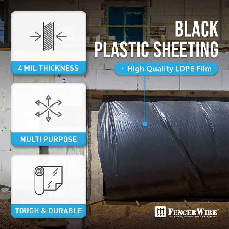 Black Heavy Duty Plastic Sheeting Fencer Wire 4 Mil Black Plastic