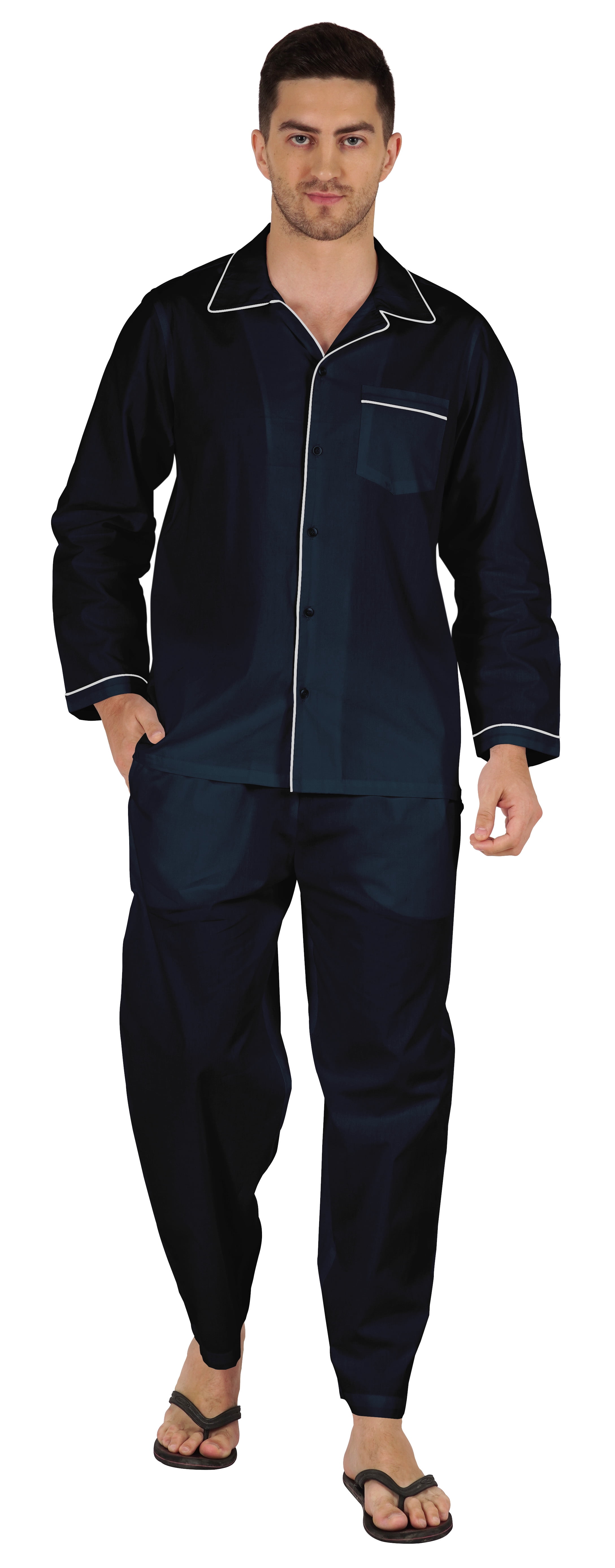Inkmeso Men's Cotton PJs Solid Sleepwear Lounge Wear Top & Bottom ...