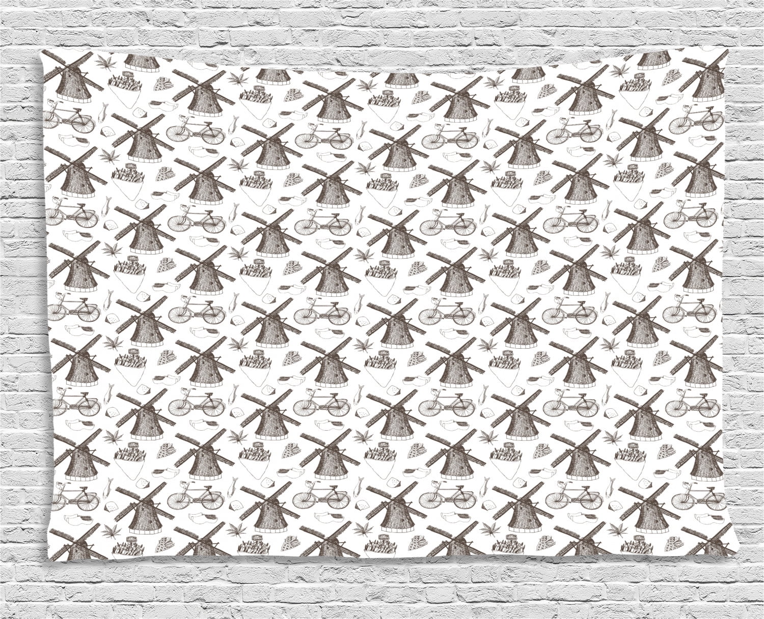 Dutch Tapestry, Traditional Netherlands Symbols Illustration with Hand ...