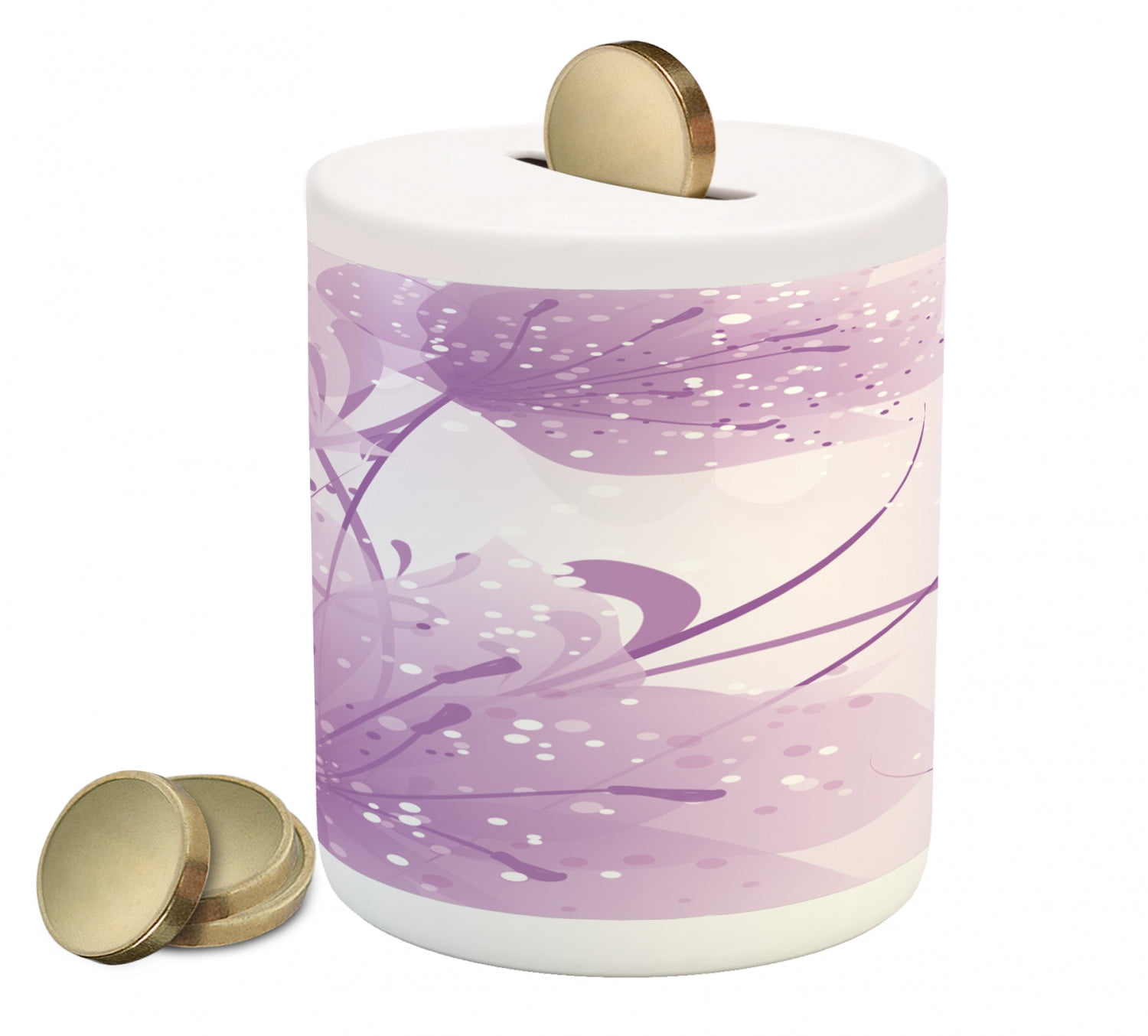 Purple Piggy Bank, Abstract Art Style Vector Illustration of Flower ...