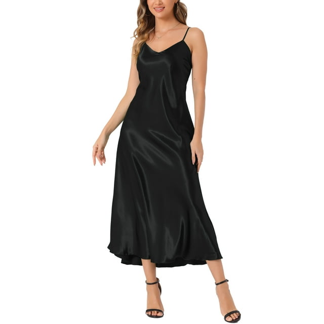 CURVOSPORT Women's Satin Cami Dress Spaghetti Straps V Neck Elegant ...
