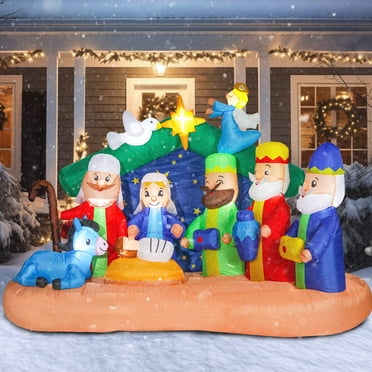 iTopRoad 6FT Inflatable Nativity Garden Jesus Family Decoration with 8 ...